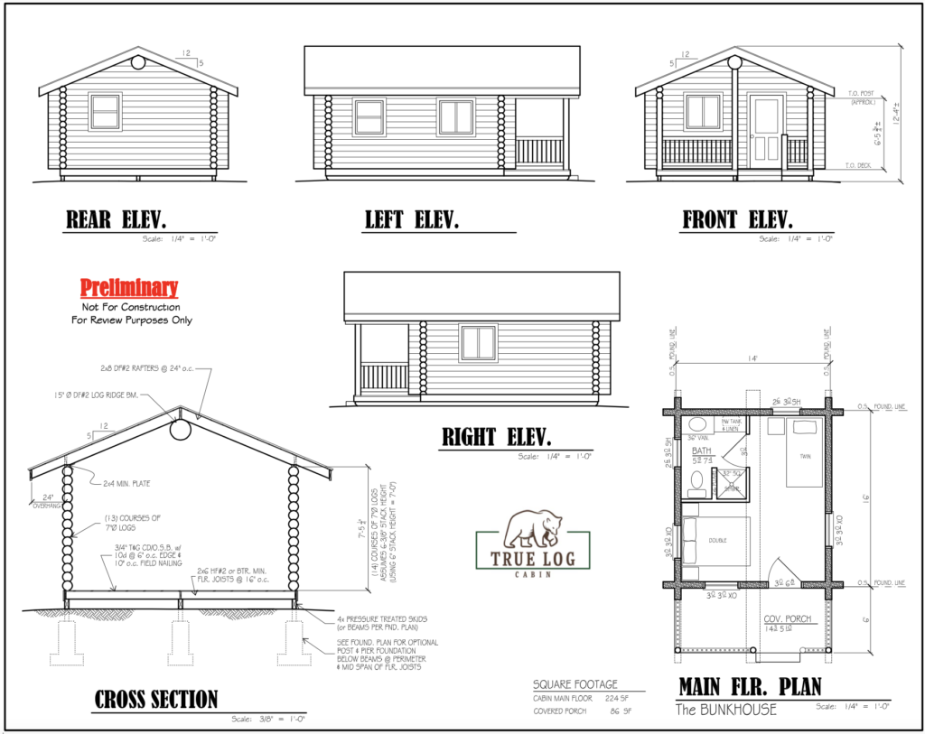 True Log Bunkhouse Cabin Plan - True Log Cabin